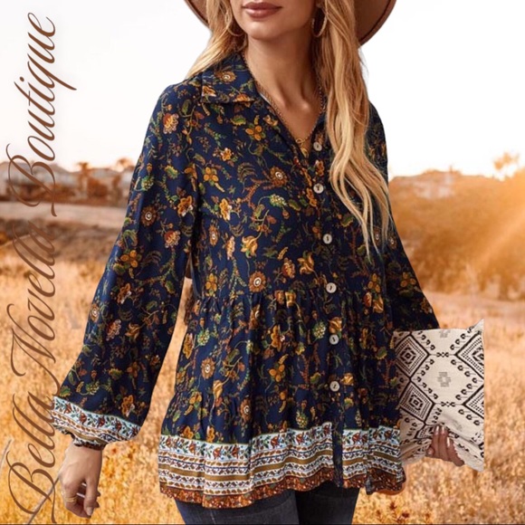 Tops | Heritage Floral Print Boho Top | Poshmark